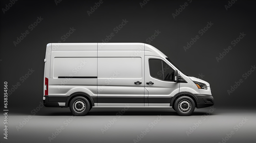 Clean blank white delivery van isolated on empty background, side view ...