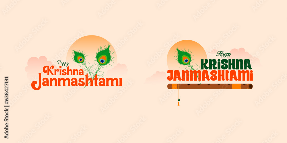 Happy Krishna Janmashtami Lettering, Calligraphy with peacock and flute ...