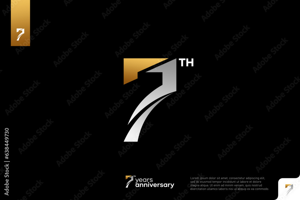 Gold and silver number 7 logo icon design on black background, 7th ...