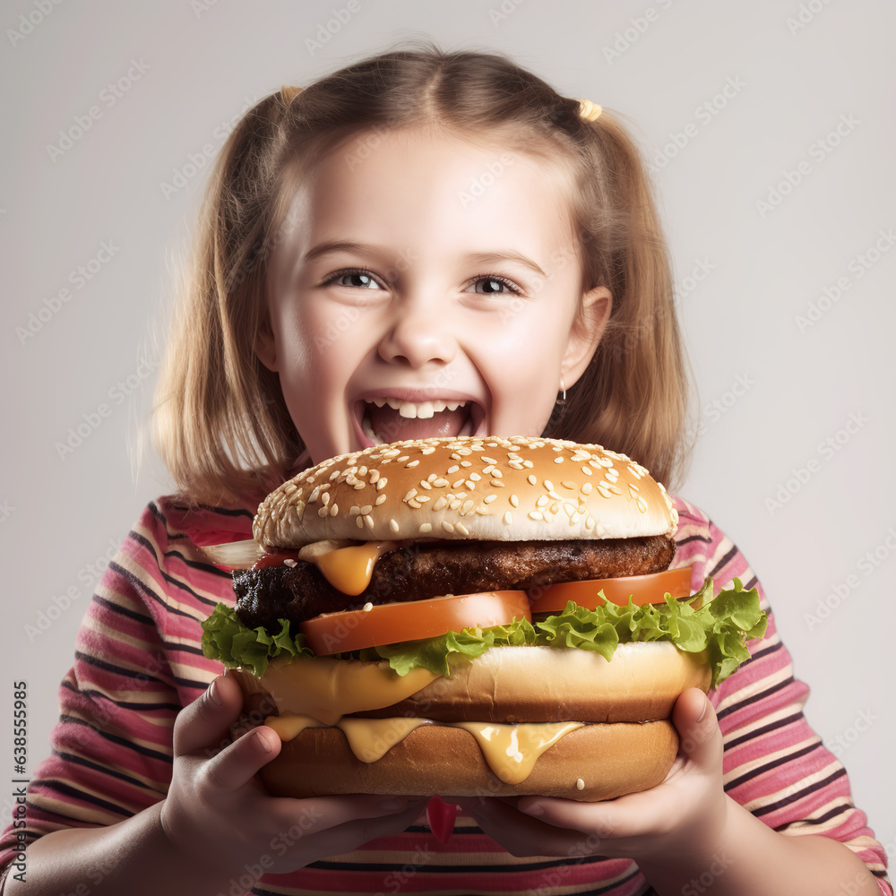 Generative AI illustration.Unhealthy eating. Funny fat boy eating a ...
