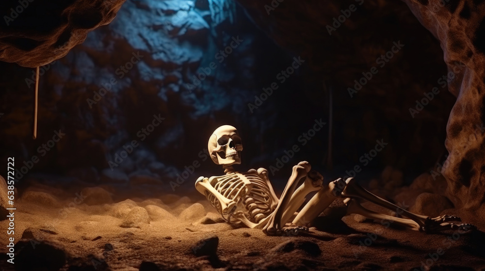 Eerie Cave Discovery: Ancient Human Skeleton Illuminated by Lamp Light ...