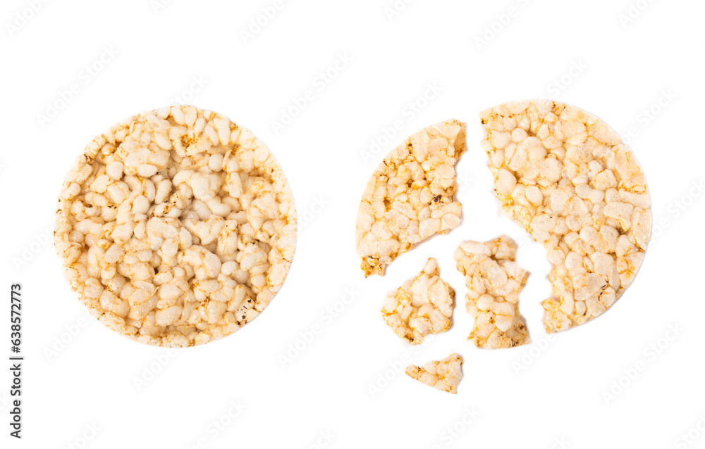 Round rice cakes isolated on white background. Crispbread.Puffed rice ...