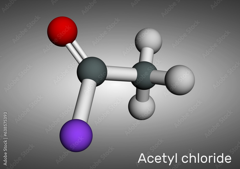 Acetyl chloride molecule. It is acyl chloride, acyl halide. Molecule ...