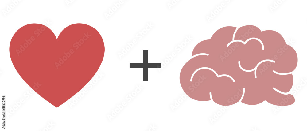 Brain plus heart icon. Mental health and emotional well-being symbol ...