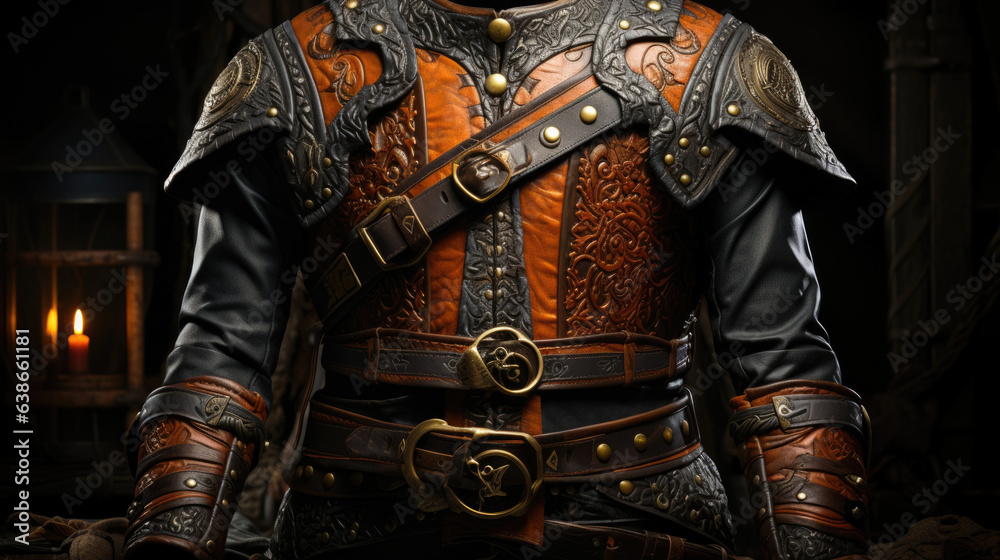 In regal glory a bounty hunter stands proud with armor of leather and ...