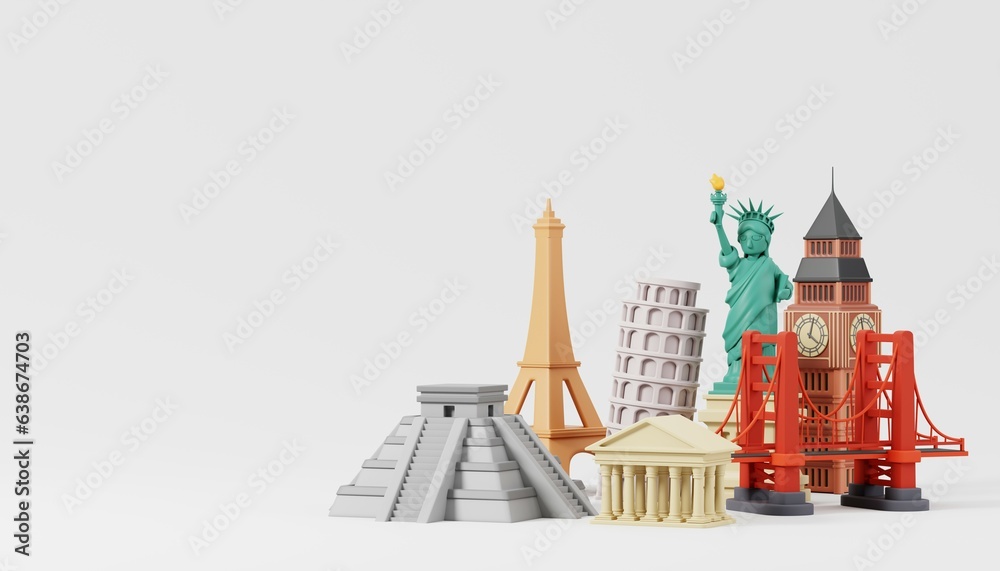Western Famous landmarks of the world grouped together isolated on ...