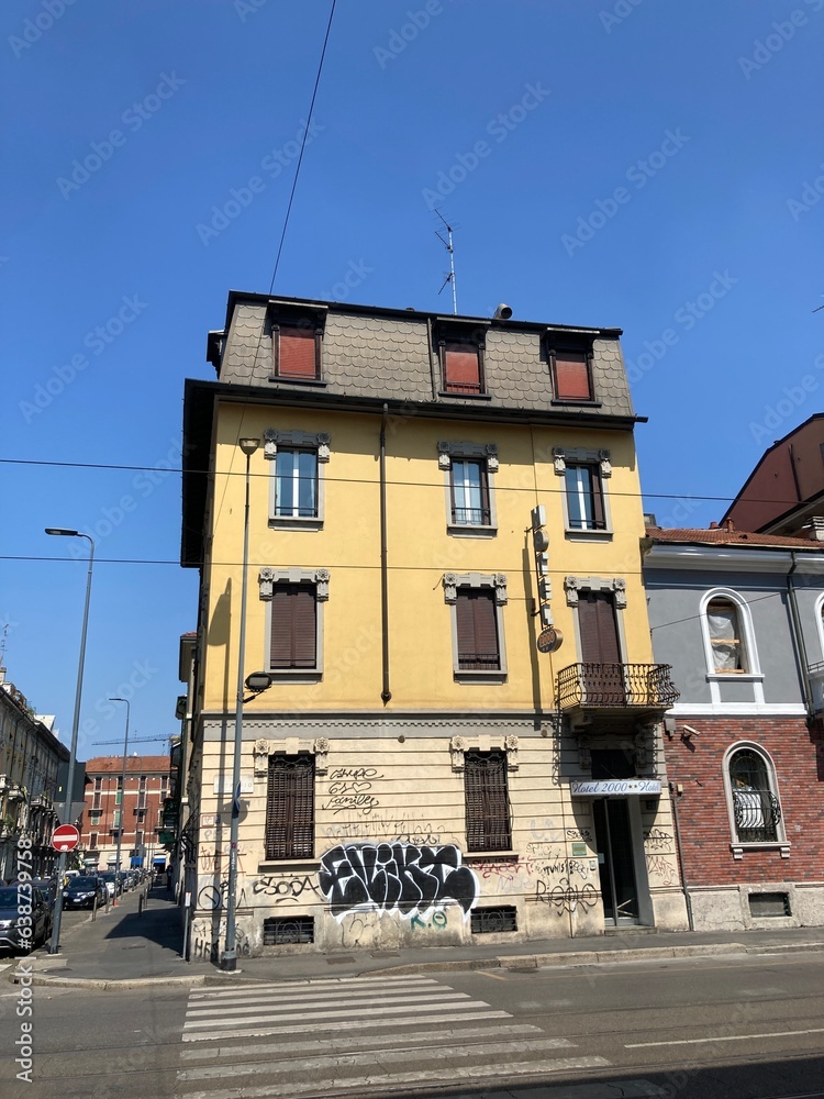 Colourful amazing facades of Italy buildings in the lake, river, sea ...