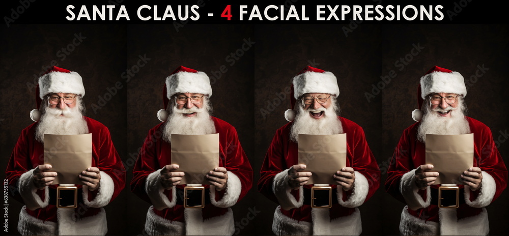 Set collection of facial expressions of Santa Claus holding a blank ...
