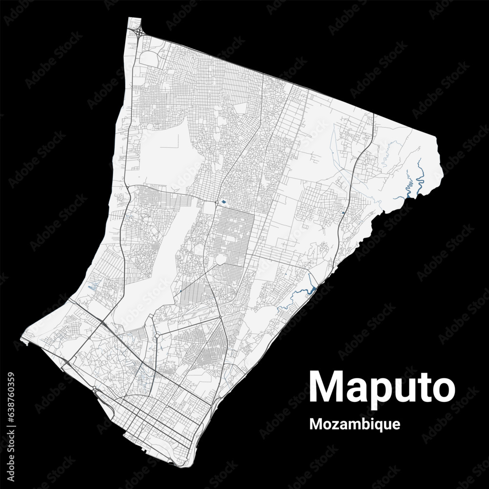 Maputo, Mozambique map. Detailed map of Maputo city administrative area ...