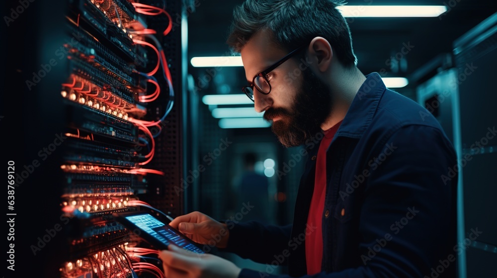 The system administrator configures the wires of the network equipment ...