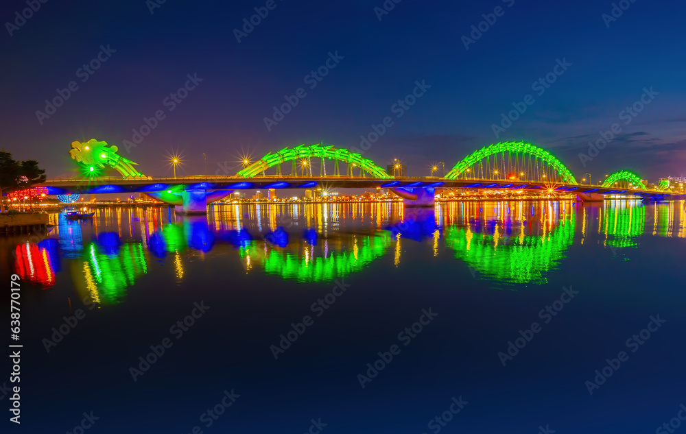 Dragon Bridge as the icon of Da Nang city, Vietnam. Near Golden bridge ...