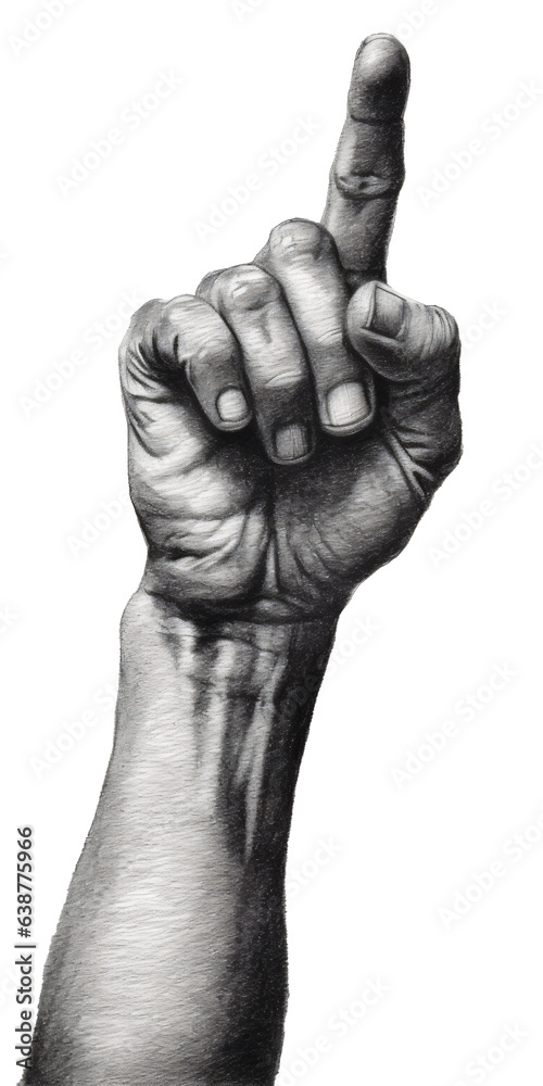 hand with an outstretched index finger in black white isolated on ...