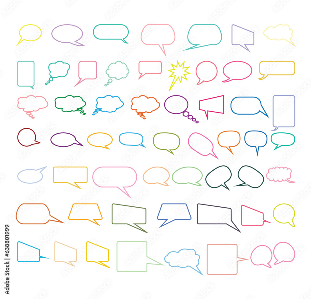 callout symbols color outline. Speech bubble set. Comic speech doodle ...