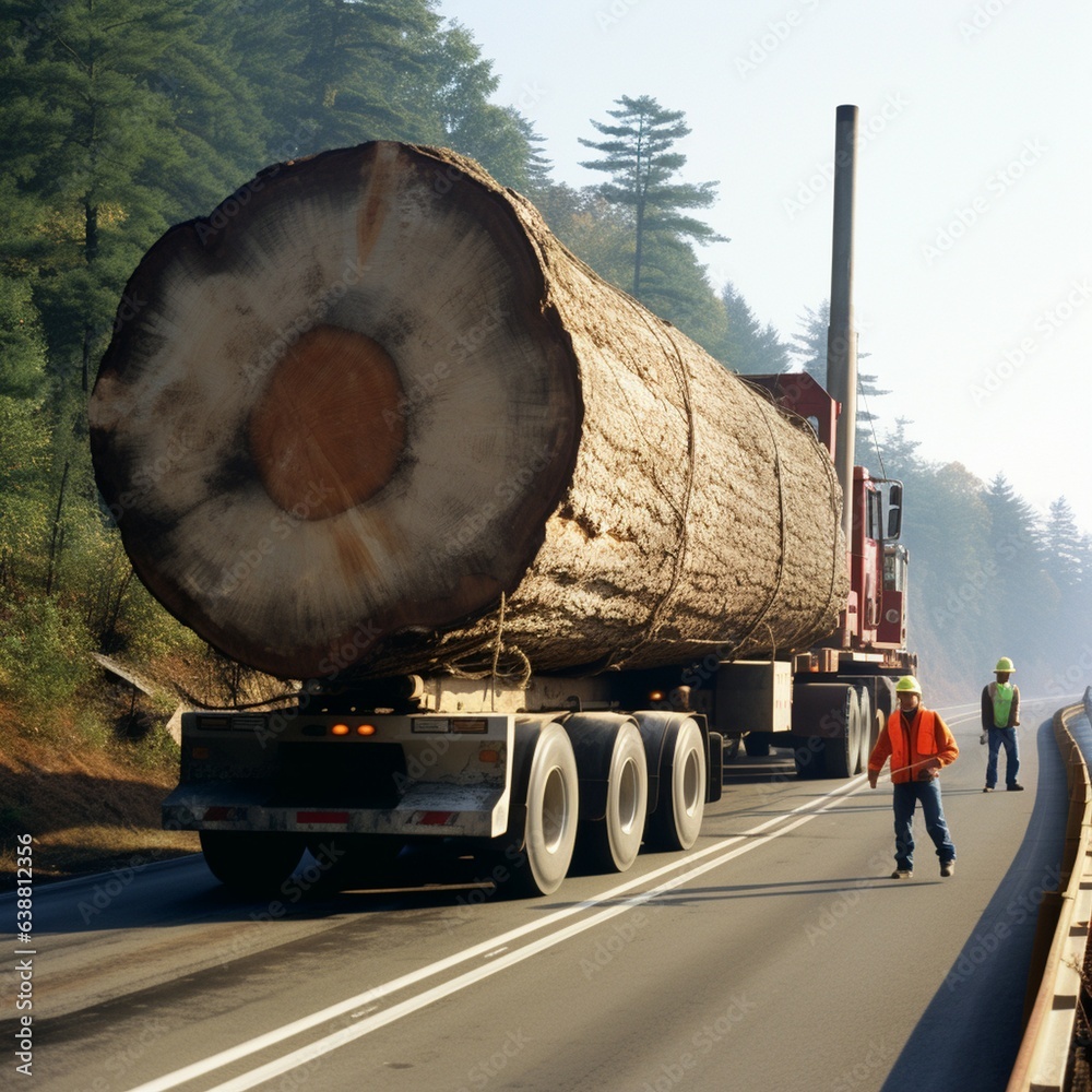 Transporting a giant tree trunk on a cylindrical overhanging load is ...