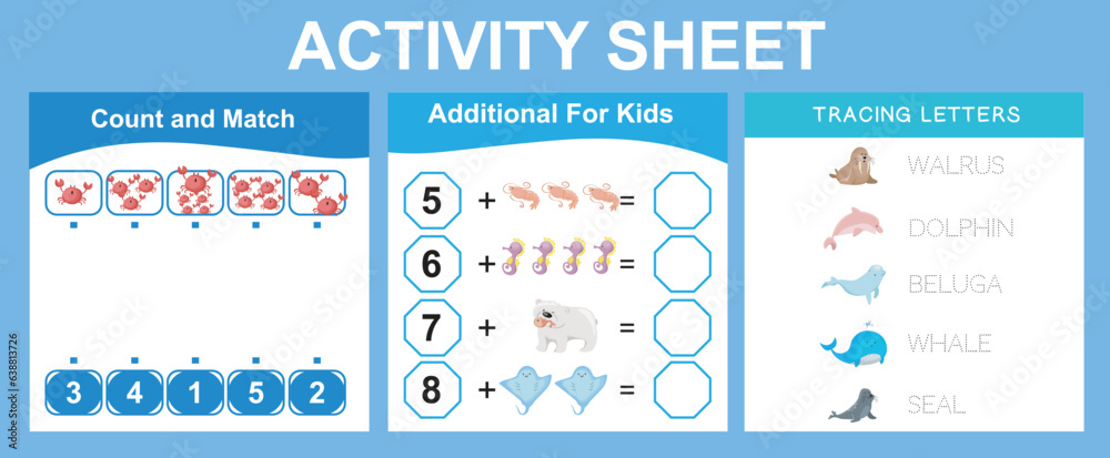 3 in 1 Activity kit for preschool and kindergarten kids with sea ...