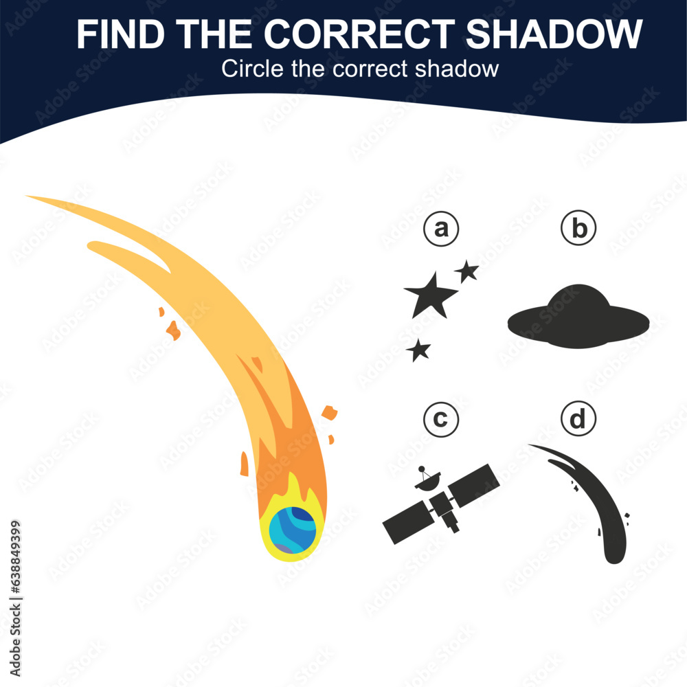 Find the correct shadow of falling comet, space theme. Matching the ...