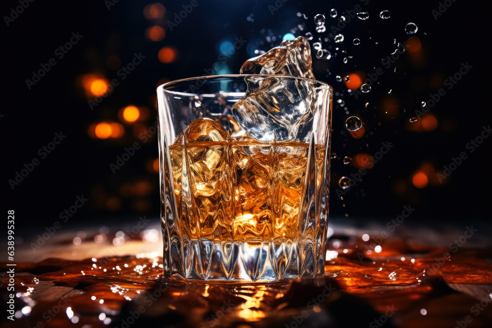 Super slow motion of ice cube falling into whisky filmed at 1000 fps ...