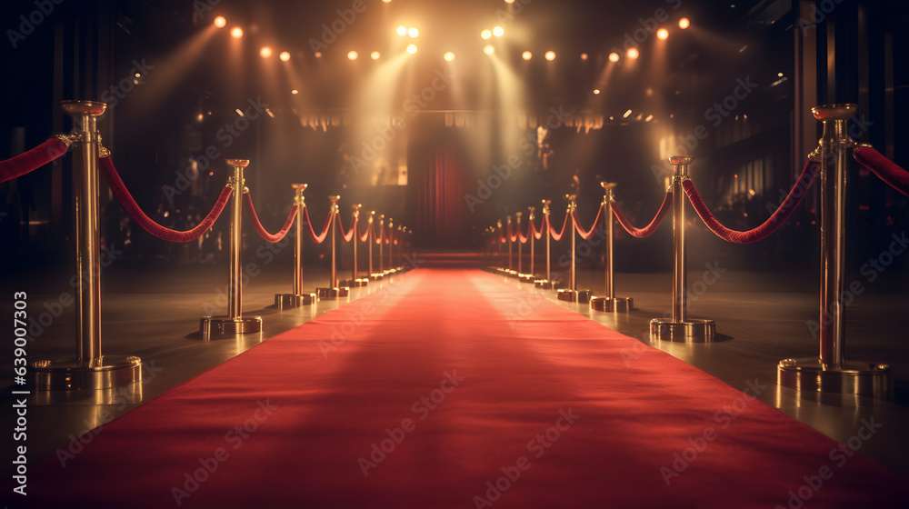 Red carpet rolling out in front of glamorous movie premiere background ...
