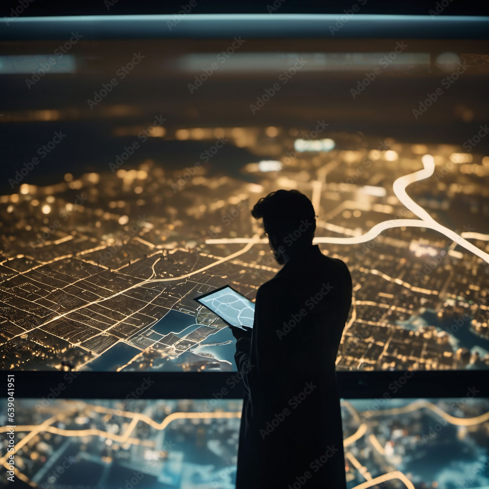 Architect at urban planning, digital city map. AI supported planning ...