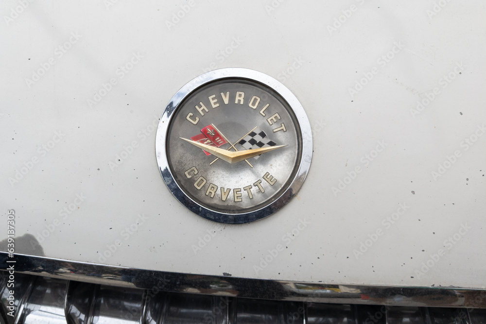 Chevrolet Corvette emblem sign and logo text brand on vintage fifties ...