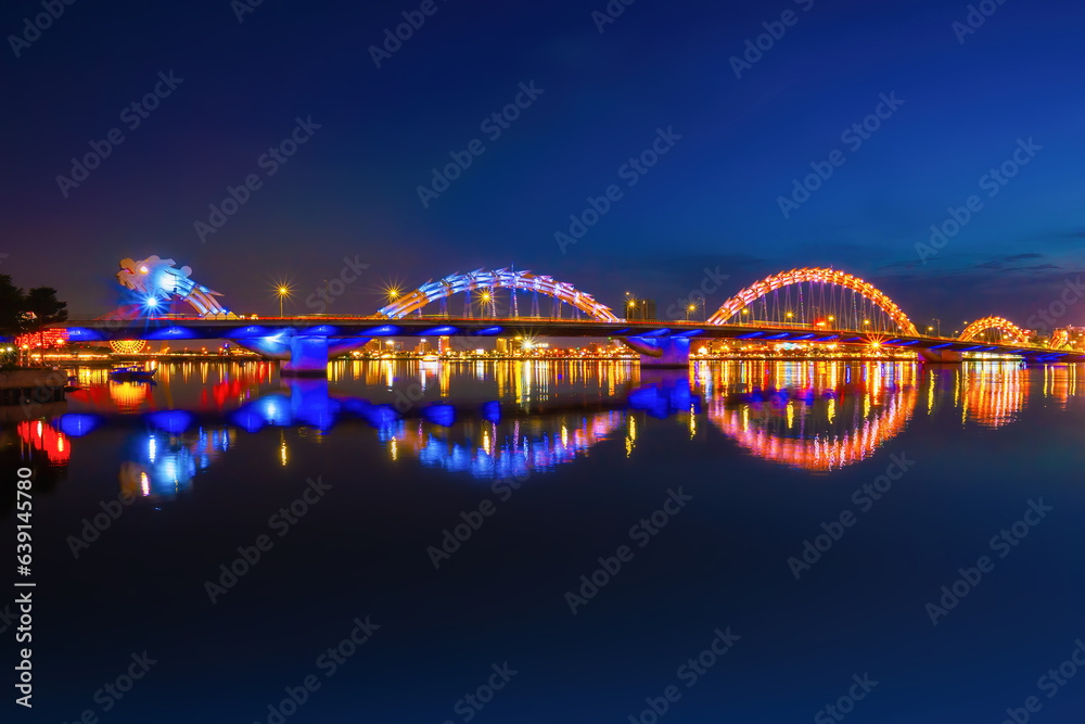 Dragon Bridge as the icon of Da Nang city, Vietnam. Near Golden bridge ...
