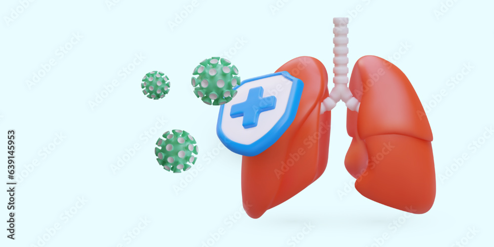 Protecting lungs from virus. Reliable vaccination. 3D illustration in ...