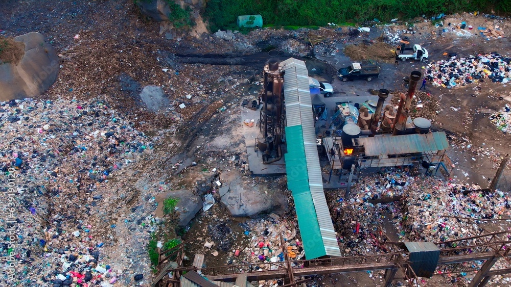 Sustainable Waste Management: Drone Over Garbage Incinerator. See the ...
