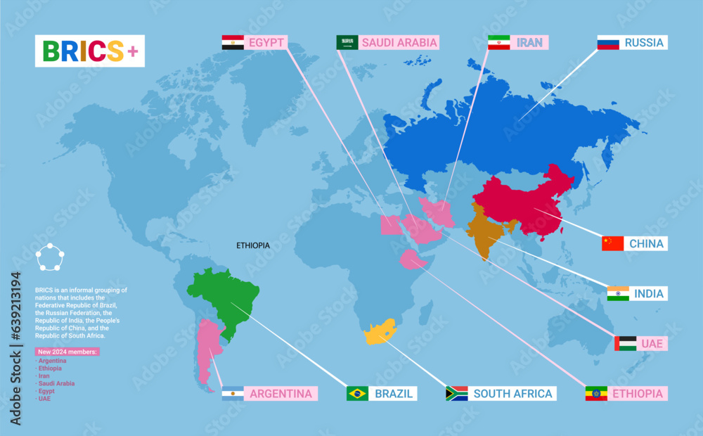 BRICS interstate association schematic map of states members. World ...