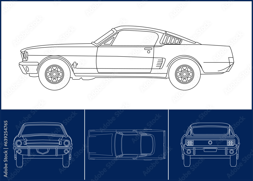Sport Car template. Transportation outline stroke template. Blueprint ...