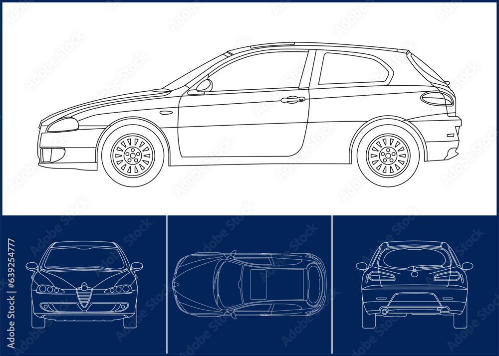 Sport Car template. Transportation outline stroke template. Blueprint ...