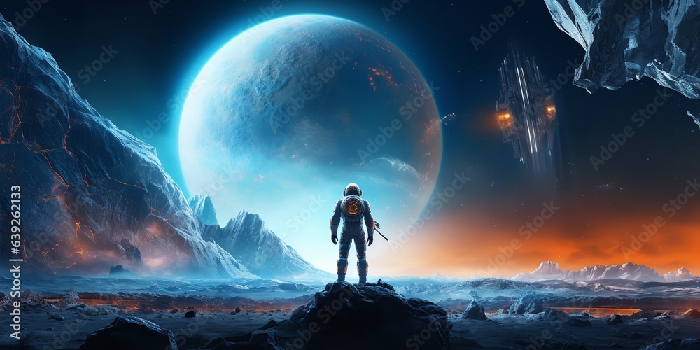 Astronaut on alien planet Generative Ai. Stock Illustration | Adobe Stock