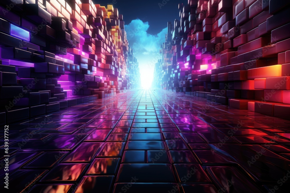 Delve into a cybernetic realm of geometric patterns and neon hues as AI ...