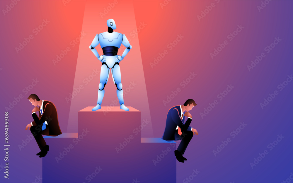 Illustration portraying the looming AI threat, embodied by a robot ...