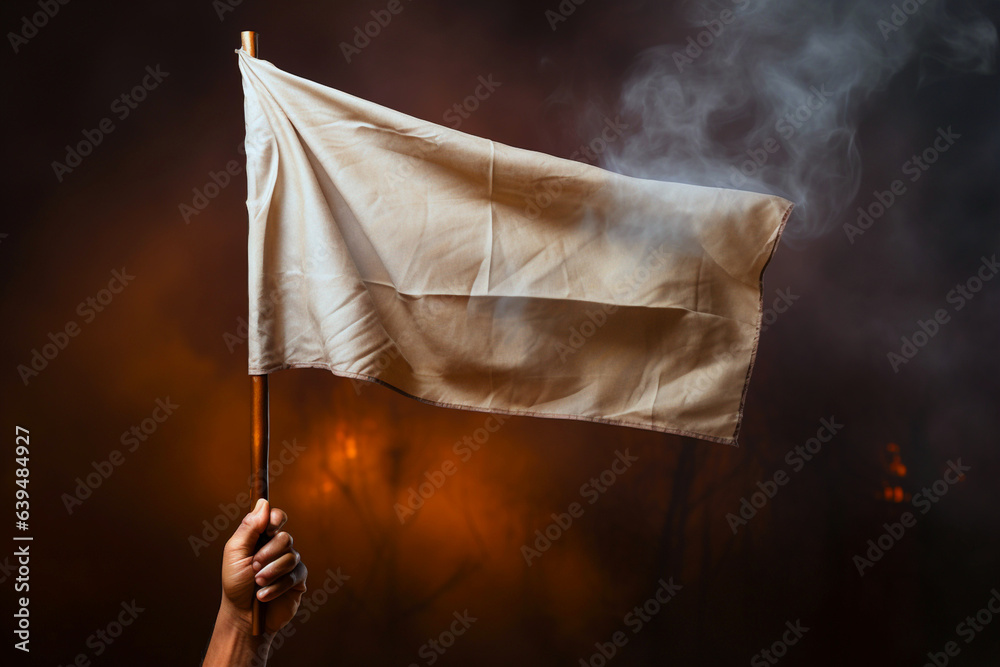 Loosing in war battle, soldier in trench with barbed wire surrendering ...