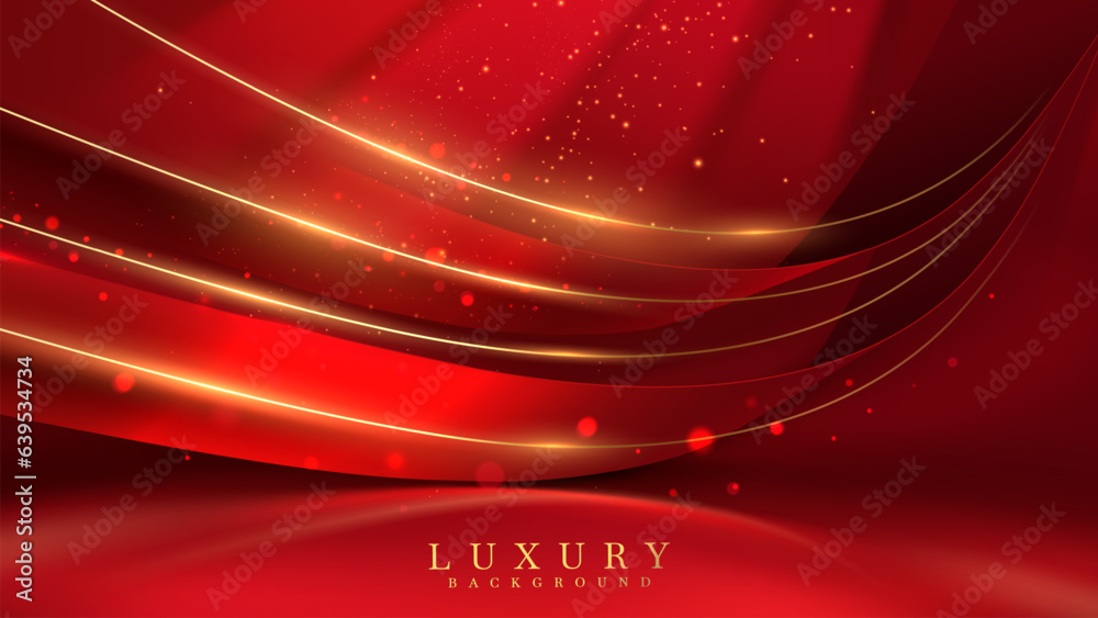 Red luxury background with gold ribbon elements and spotlight effect ...