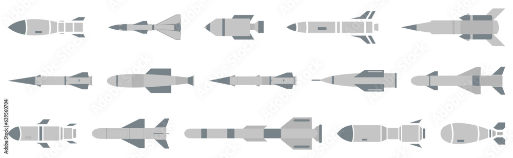 Cruise missiles collection in a flat design. Set of combat rocket ...