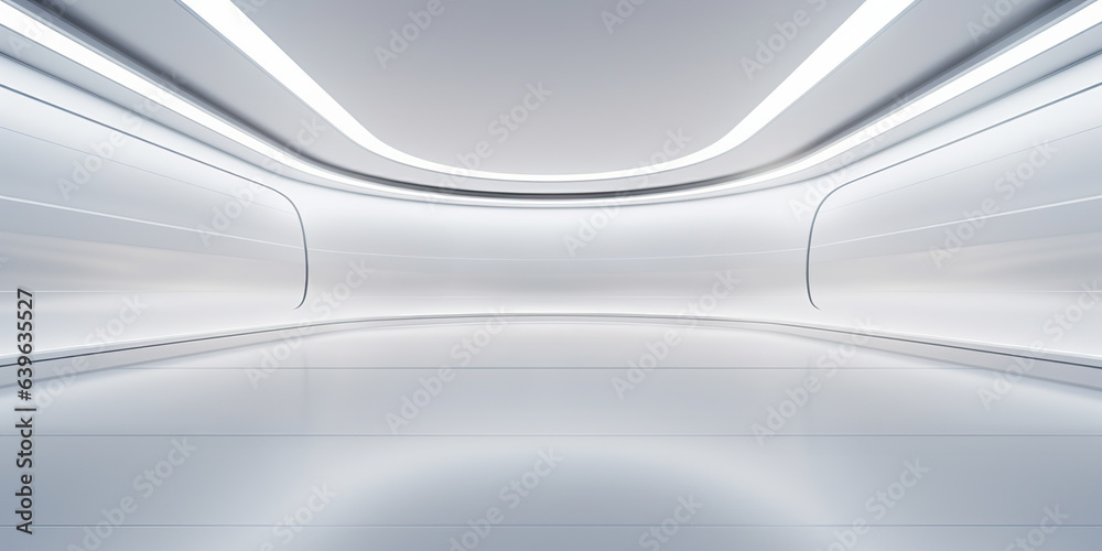 Empty space inside futuristic room, showroom, spaceship, hall or studio ...
