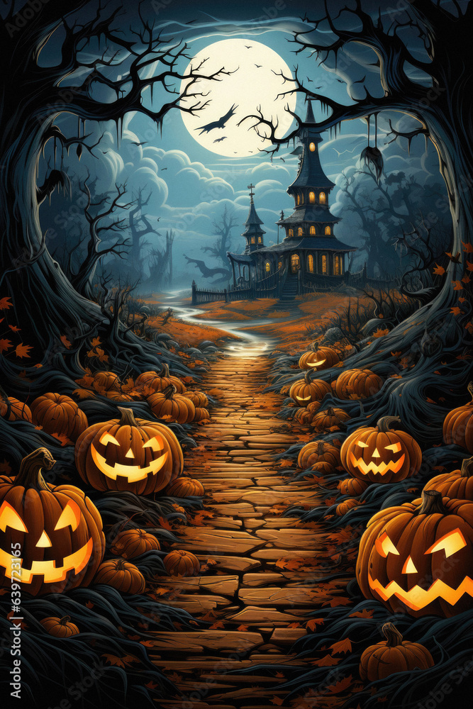 Happy Halloween spooky scary moon night scene horror landscape ...