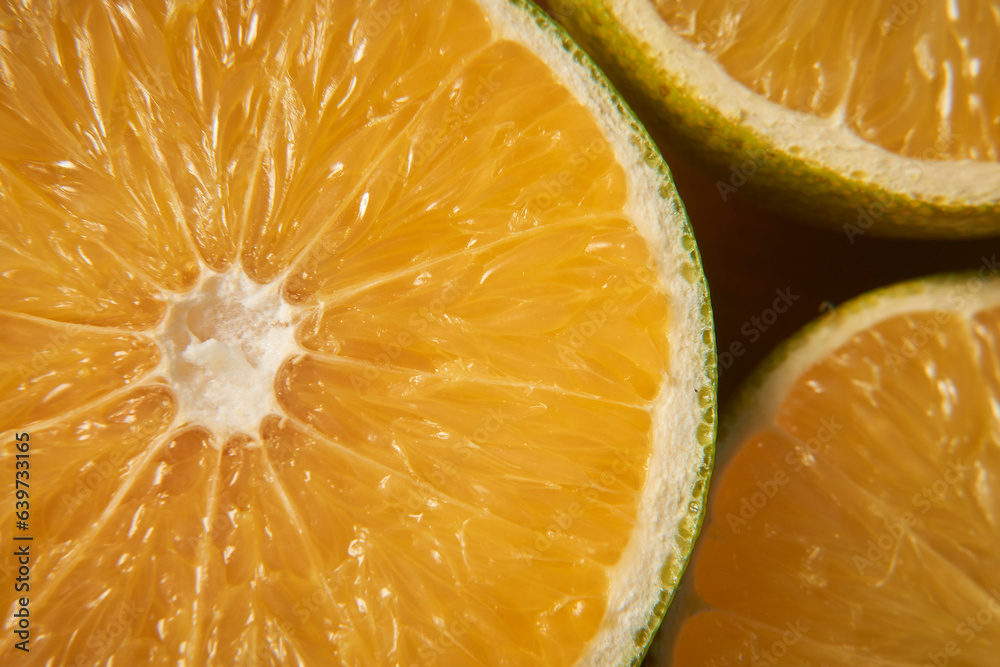 Citrus Unveiled: An intimate and detailed macro shot of a split-open ...