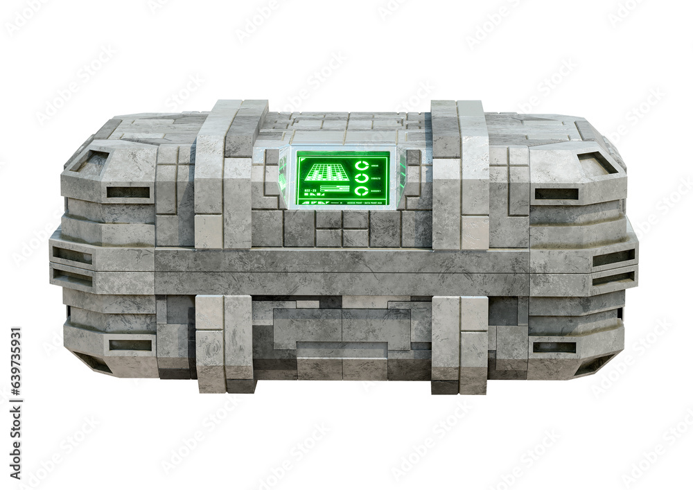 Hi-tech futuristic sci-fi container isolated on white background ...