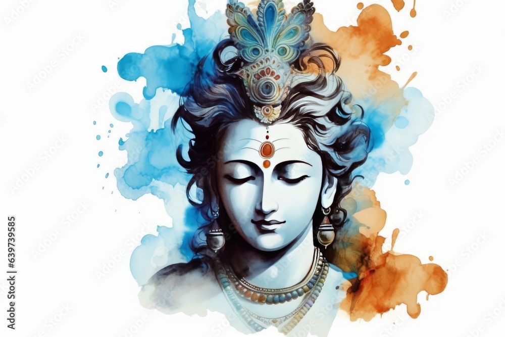 Indian god Krishna pictures on a white backdrop with an image of Lord ...