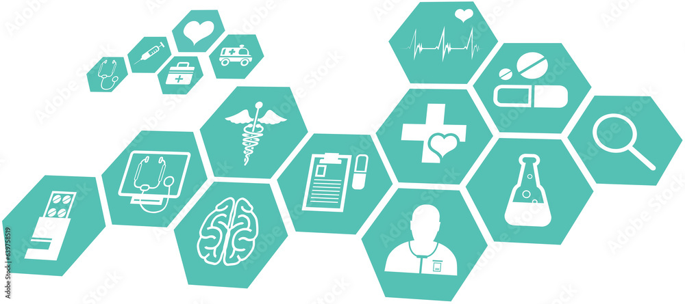 Digital png illustration of medical icons on transparent background ...