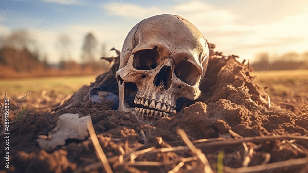 Skeleton remains buried in a rural farm field with unearthed human ...