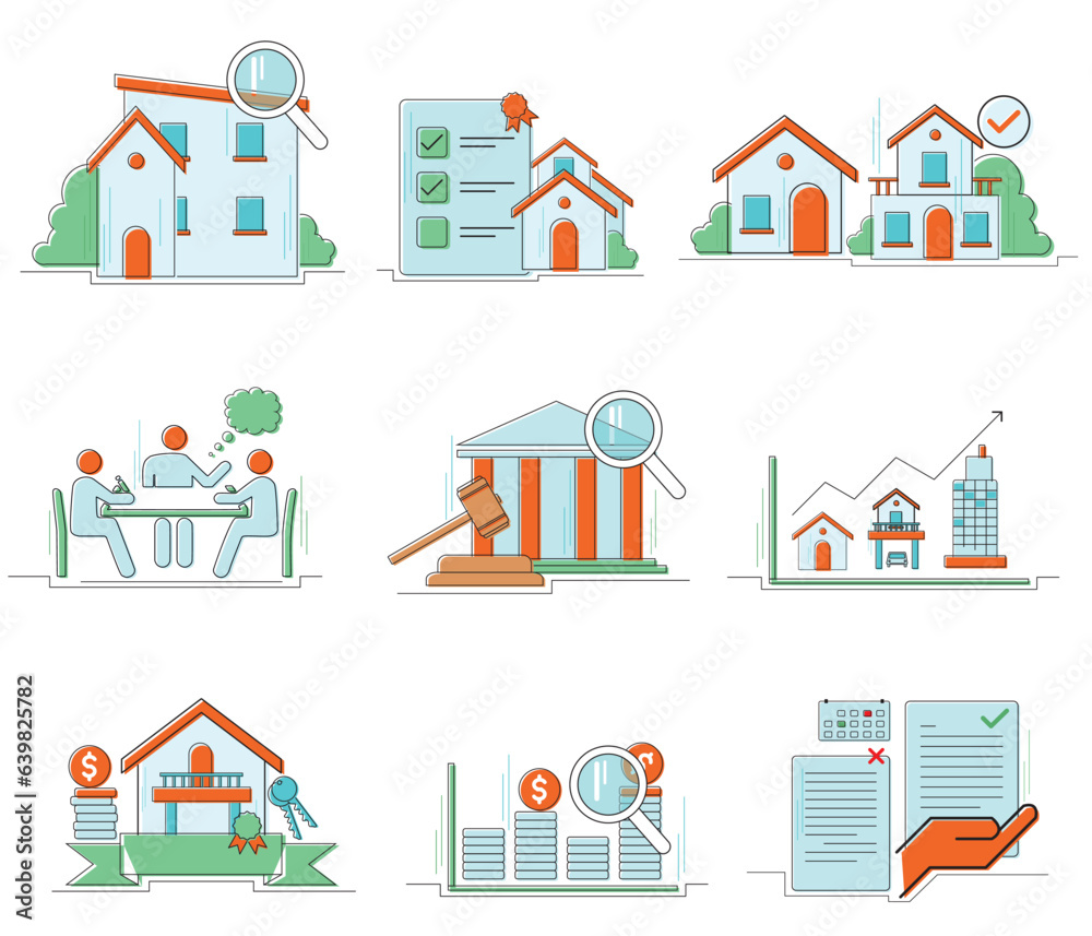 Various Small and tiny houses. Set of isolated sticker icons with ...