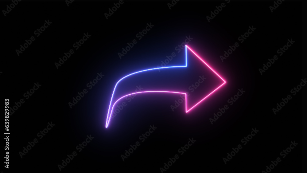 Arrows of brilliant purple neon light pointing to the right. Glowing ...