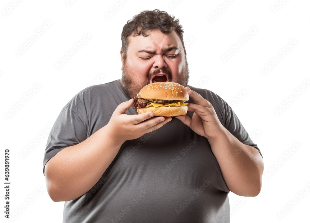 Fat man eating big burger, cut out Stock Photo | Adobe Stock