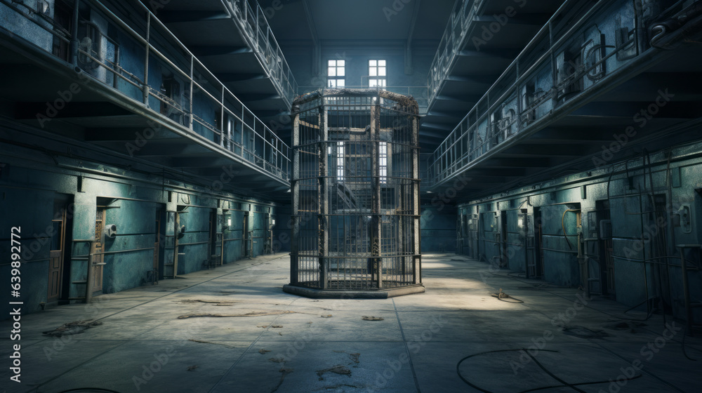 Behind the Bars: A Stark Perspective of a Prison Hallway Lined with ...