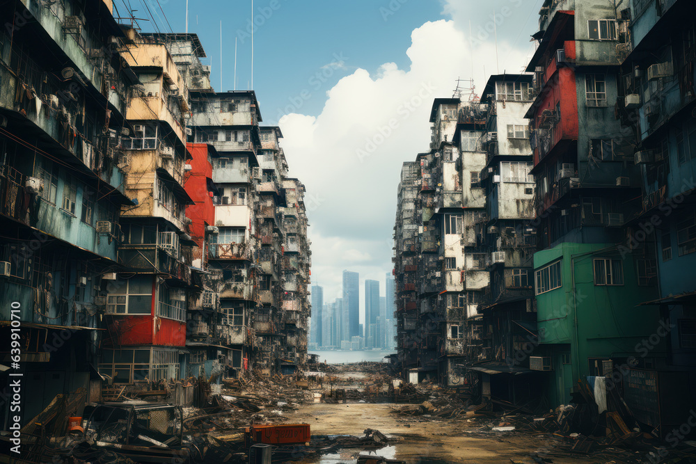 Income Inequality. High-rise buildings contrasting with impoverished ...