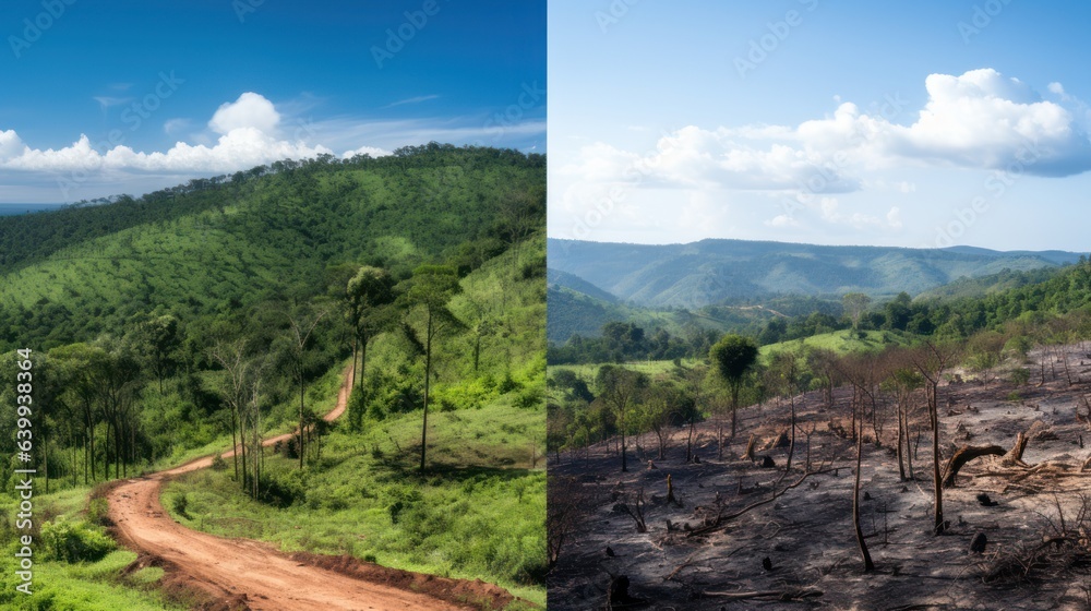 photos before-and-after shots showcasing a deforested area turning into ...