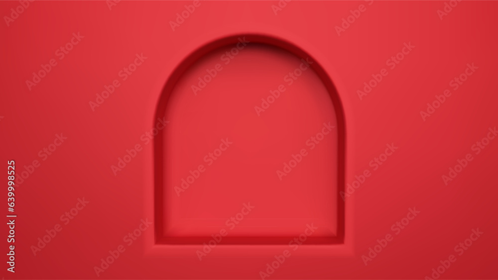 Red 3d render arch niche shelf wall platform for product shoot. Recess ...